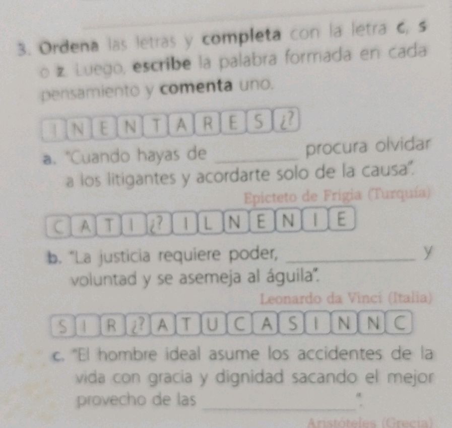 3. Ordena las letras y completa con la letra | StudyX