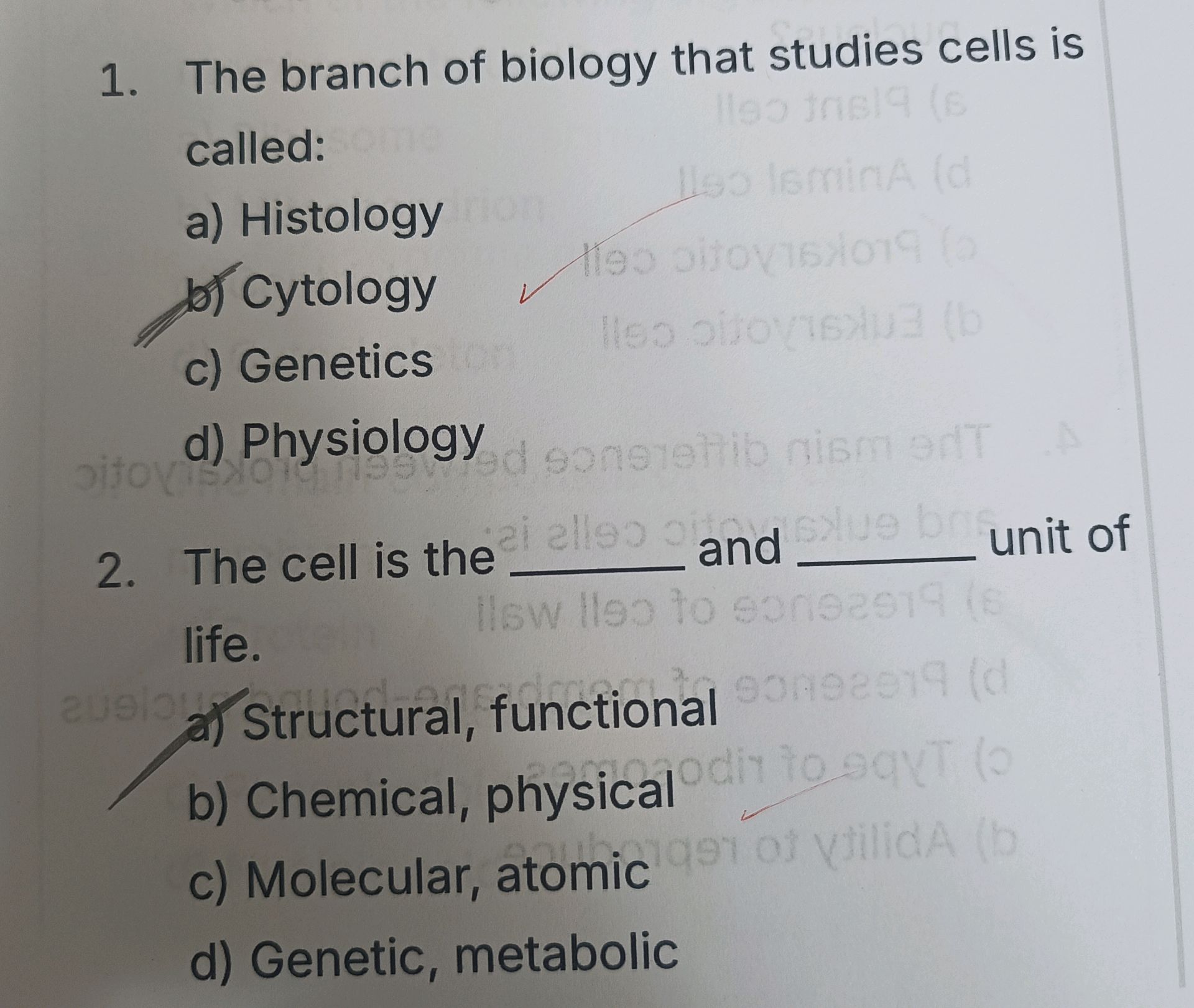 1. The branch of biology that studies cells | StudyX