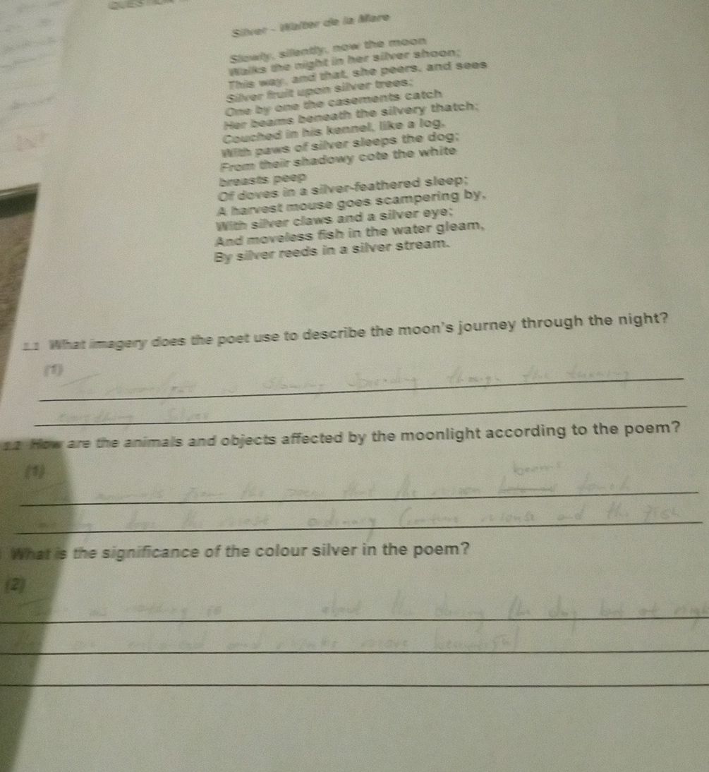 Silver-Walter de la Mare Slowly, silently, | StudyX