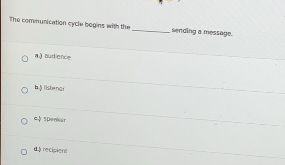 The communication cycle begins with the | StudyX