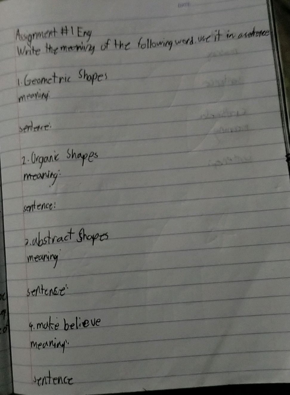 Assignment #1 Eng Write the meaning of the | StudyX