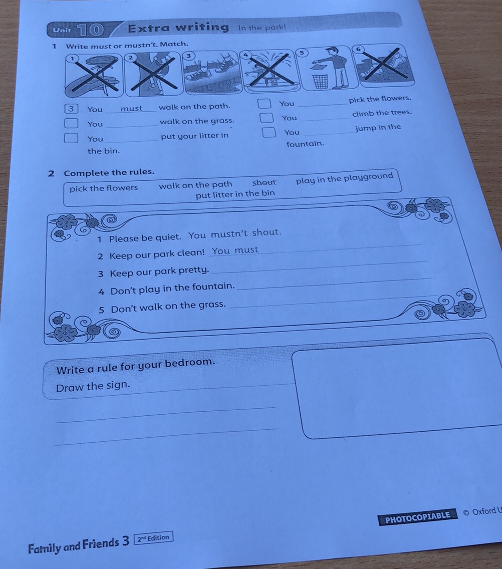 1 Write must or mustn't. Match. 1 2 3 4 5 6 | StudyX