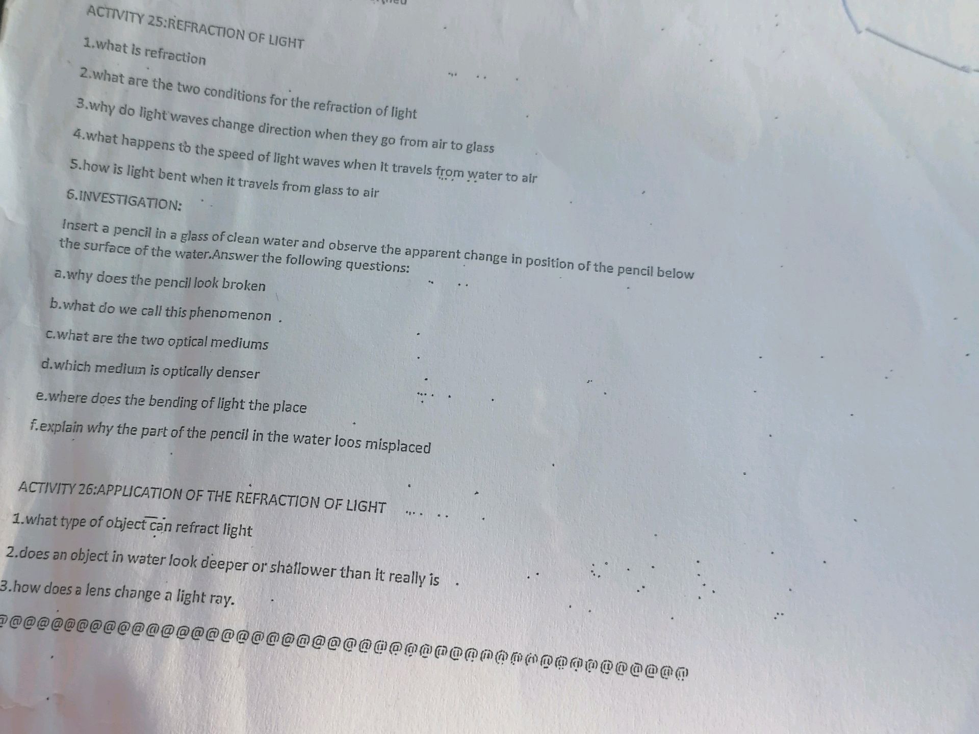 ACTIVITY 25:REFRACTION OF LIGHT 1.what is | StudyX