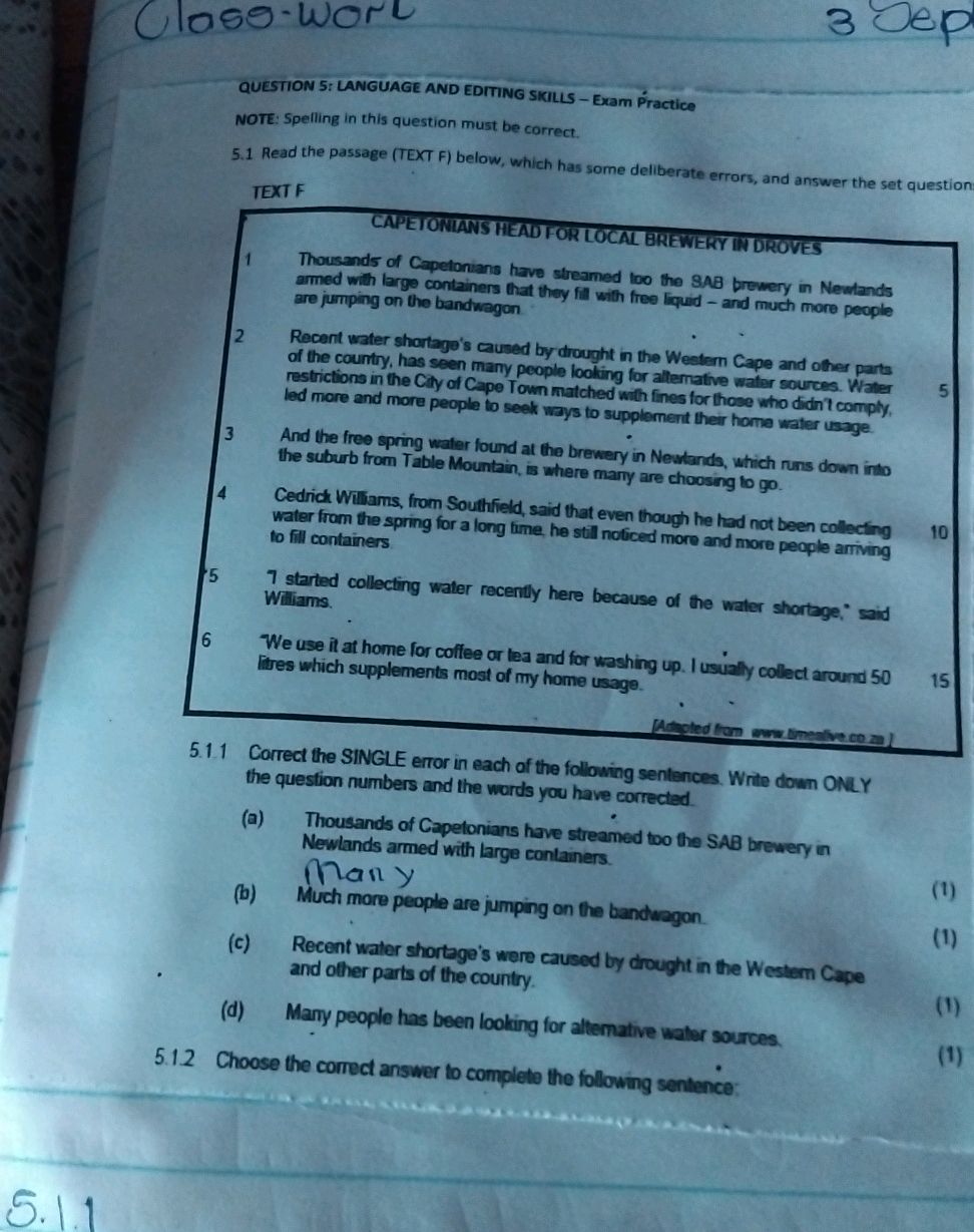 QUESTION 5: LANGUAGE AND EDITING SKILLS - | StudyX