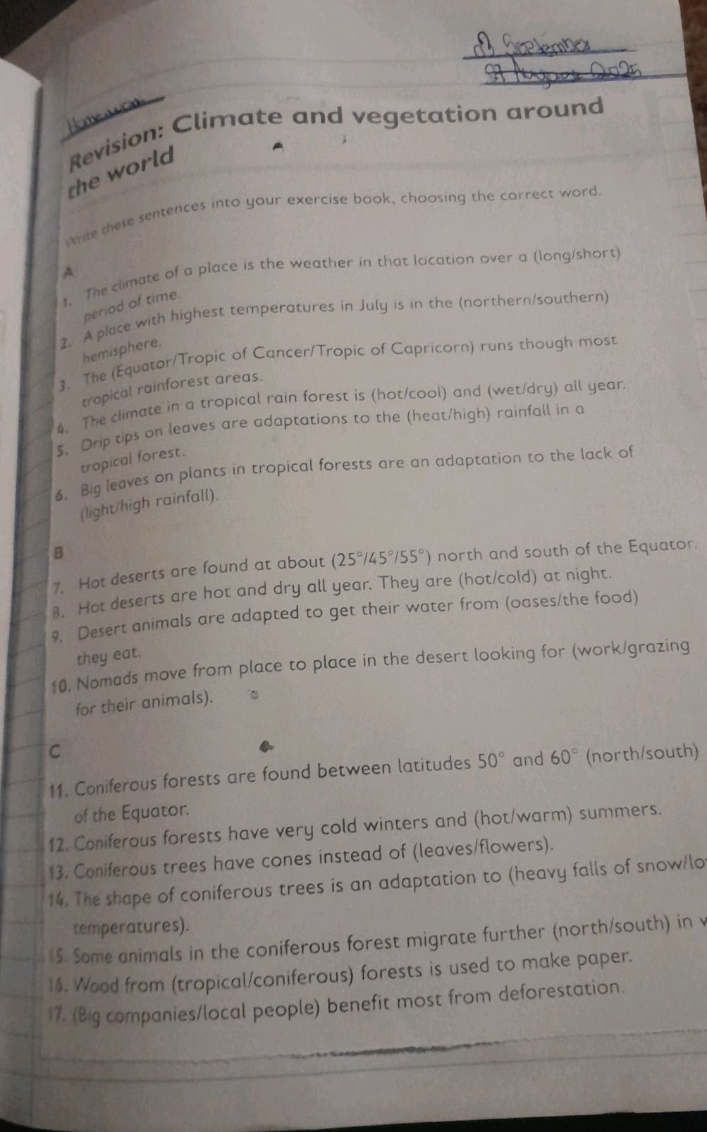 Revision: Climate and vegetation around the | StudyX