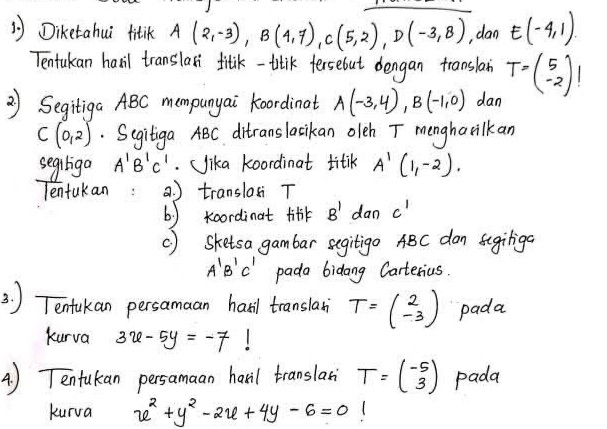1) Diketahui titik A (2,-3), B (1,4), C | StudyX