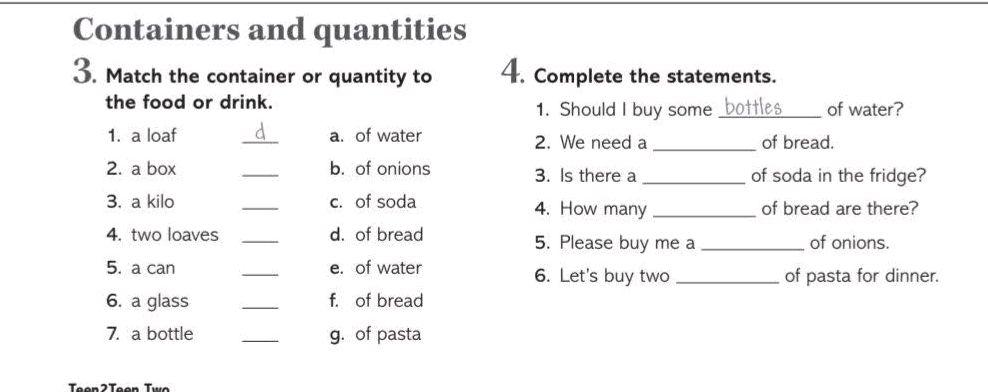 Containers and quantities 3. Match the | StudyX