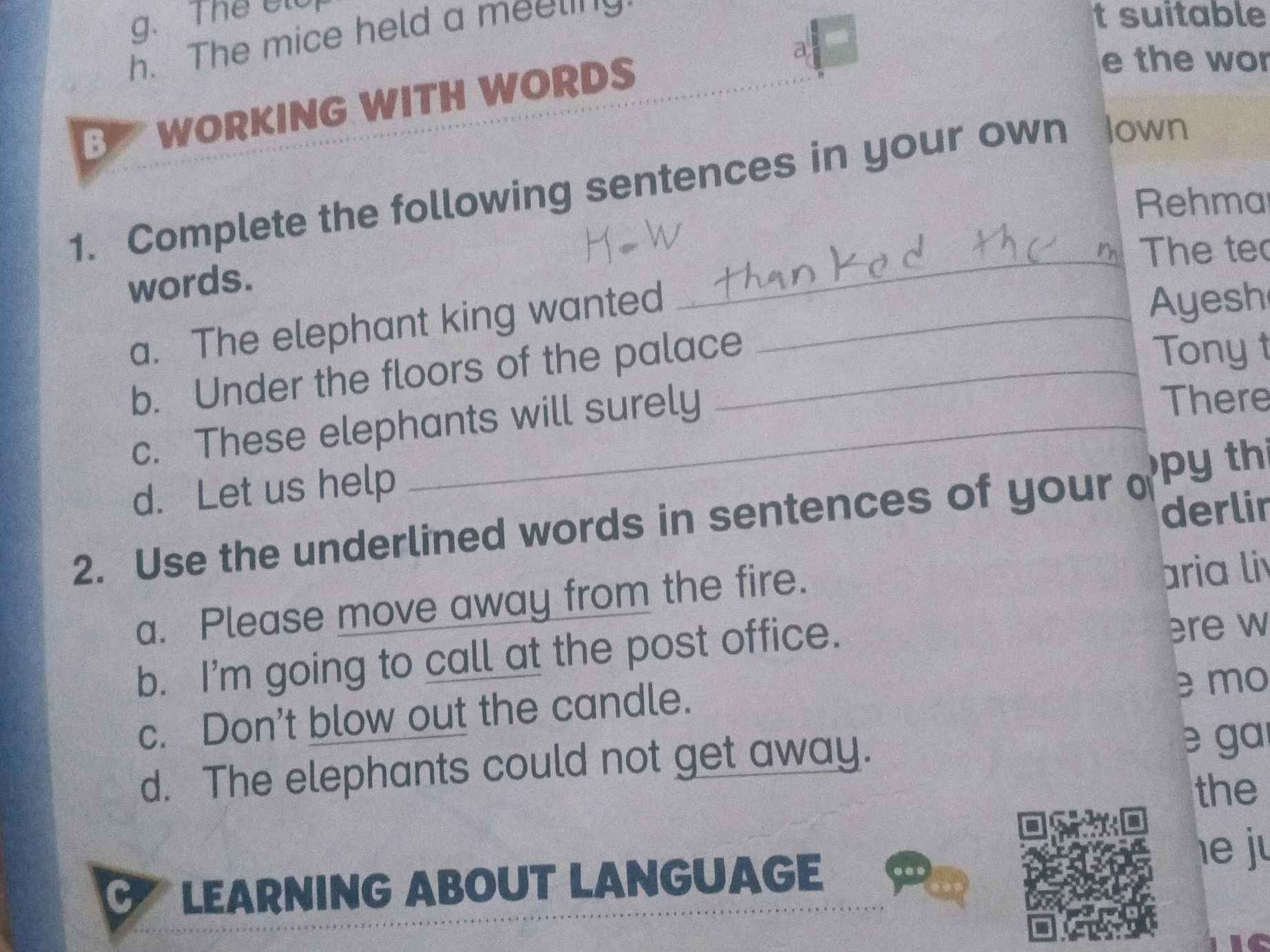 WORKING WITH WORDS 1. Complete the following | StudyX