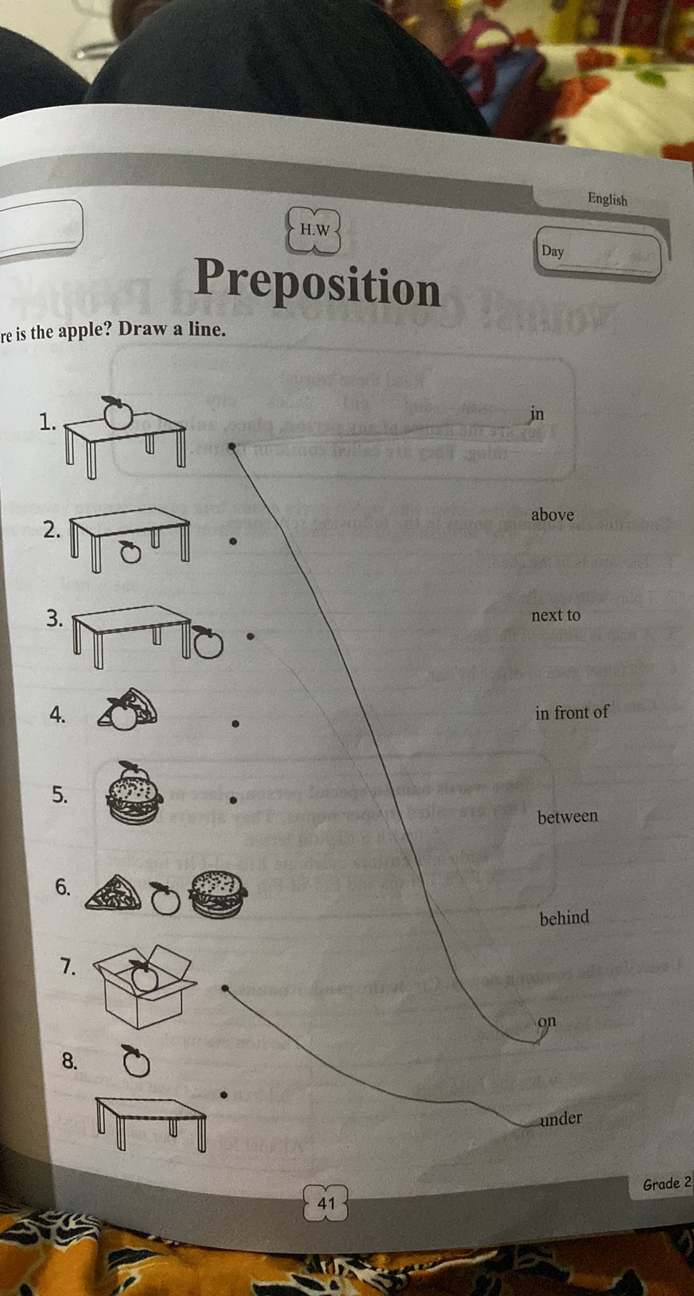Preposition Where is the apple? Draw a line. | StudyX