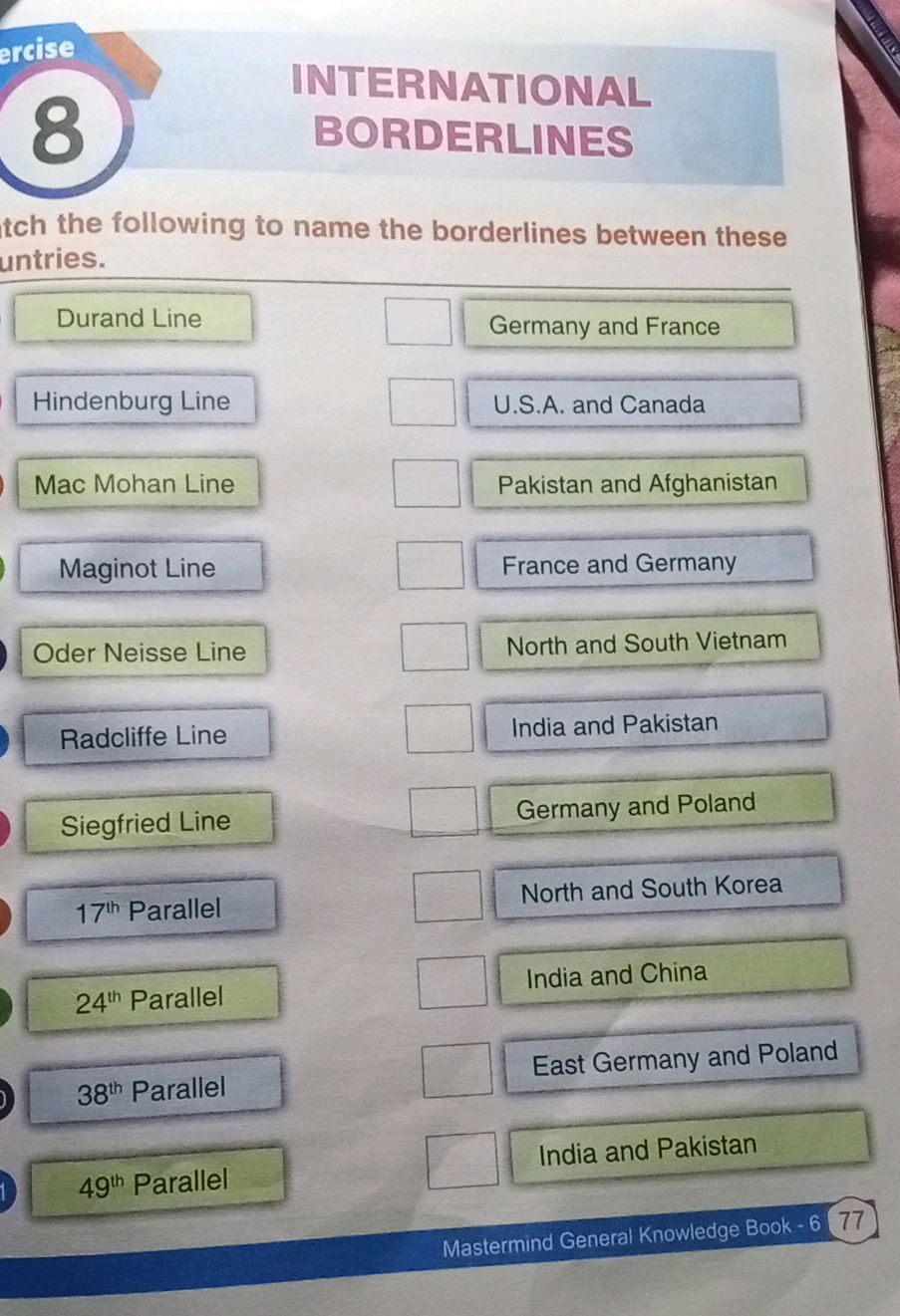 INTERNATIONAL BORDERLINES Match the | StudyX
