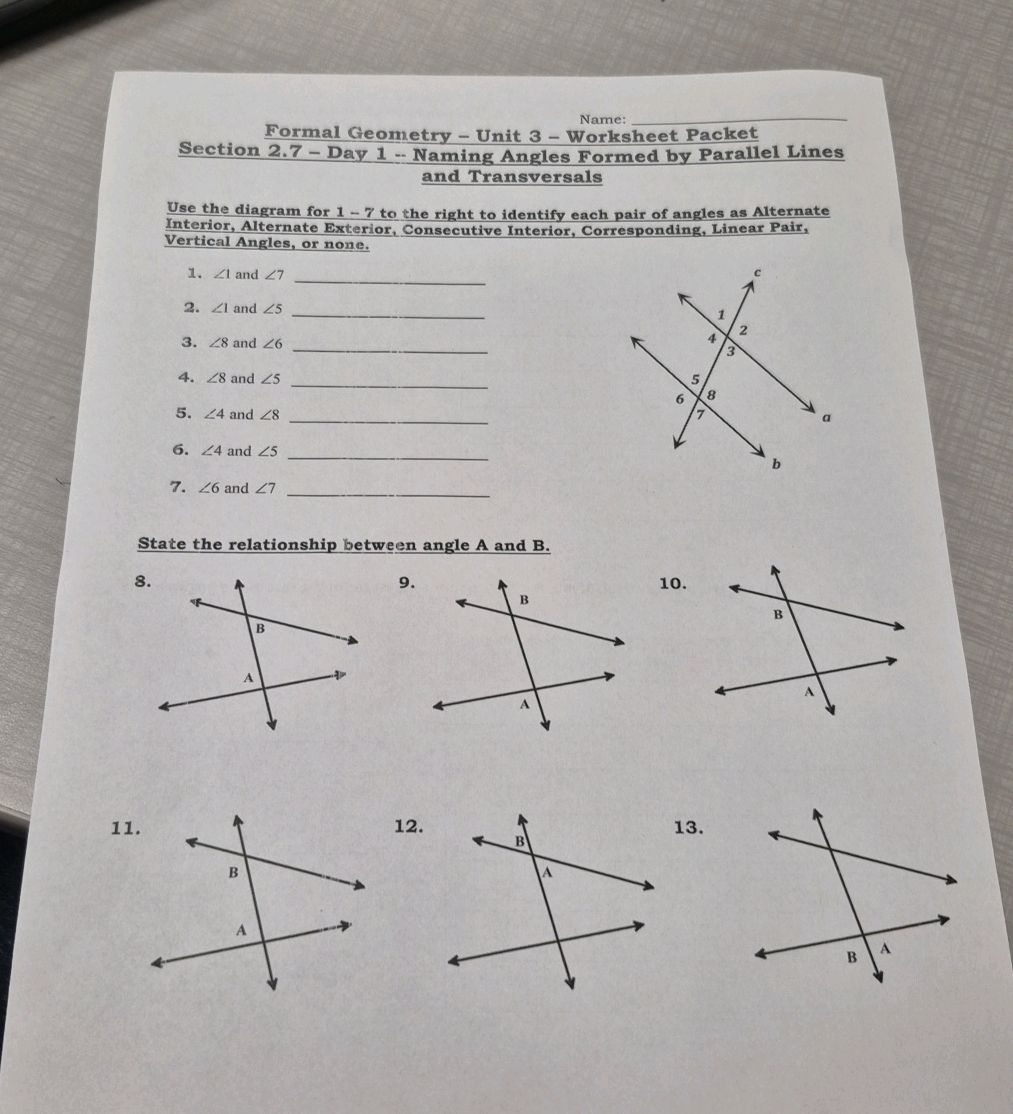 Name: Formal Geometry - Unit 3 - Worksheet | StudyX