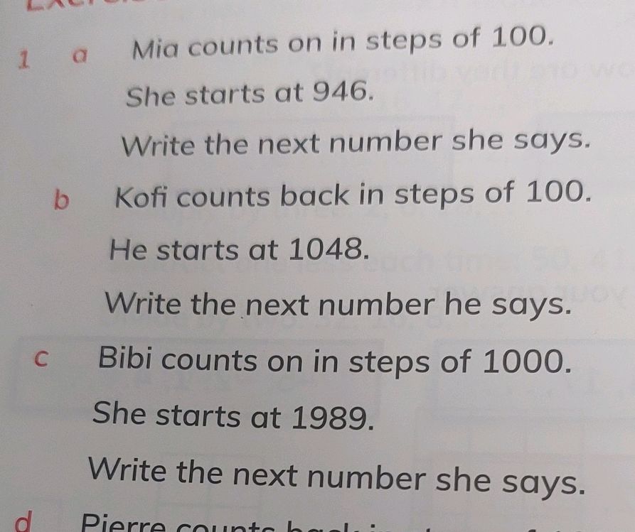 Mia counts on in steps of 100. She starts at | StudyX