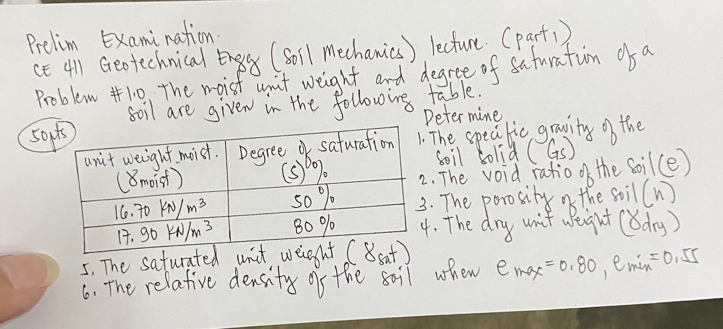 The moist unit weight and degree of | StudyX