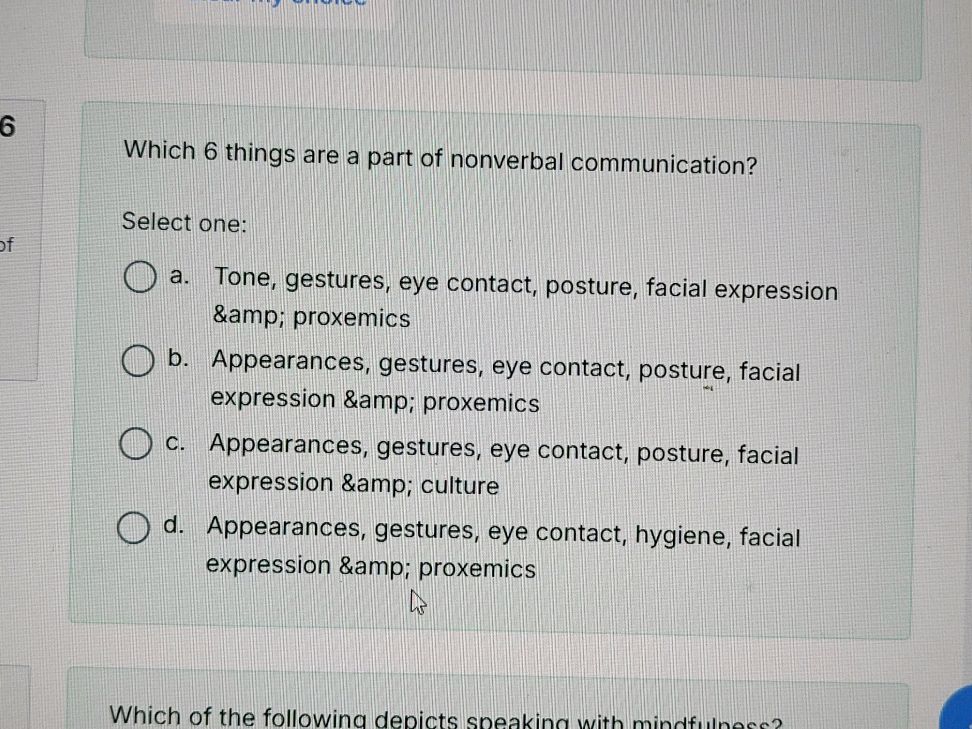 6 Which 6 things are a part of nonverbal | StudyX