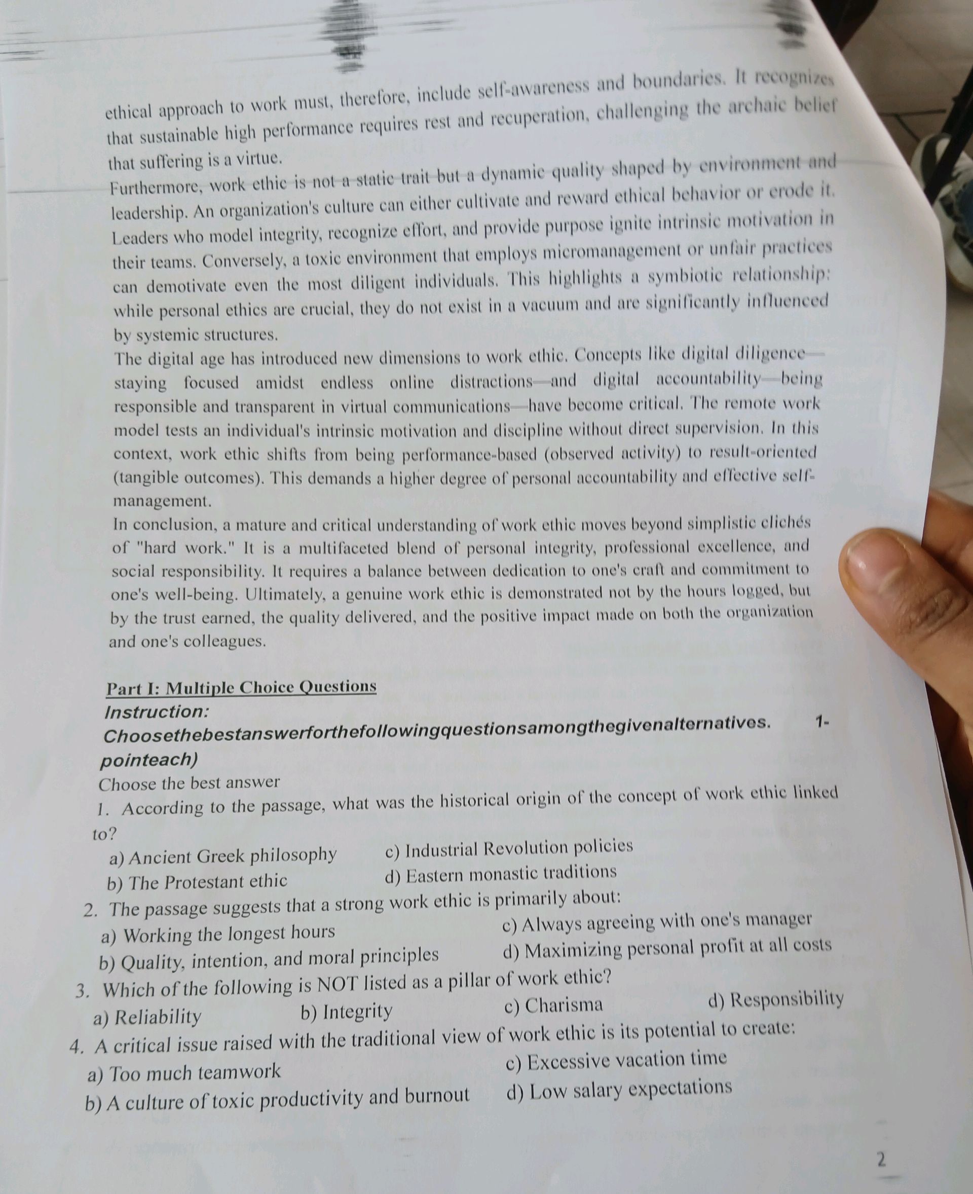 Part I: Multiple Choice Questions | StudyX