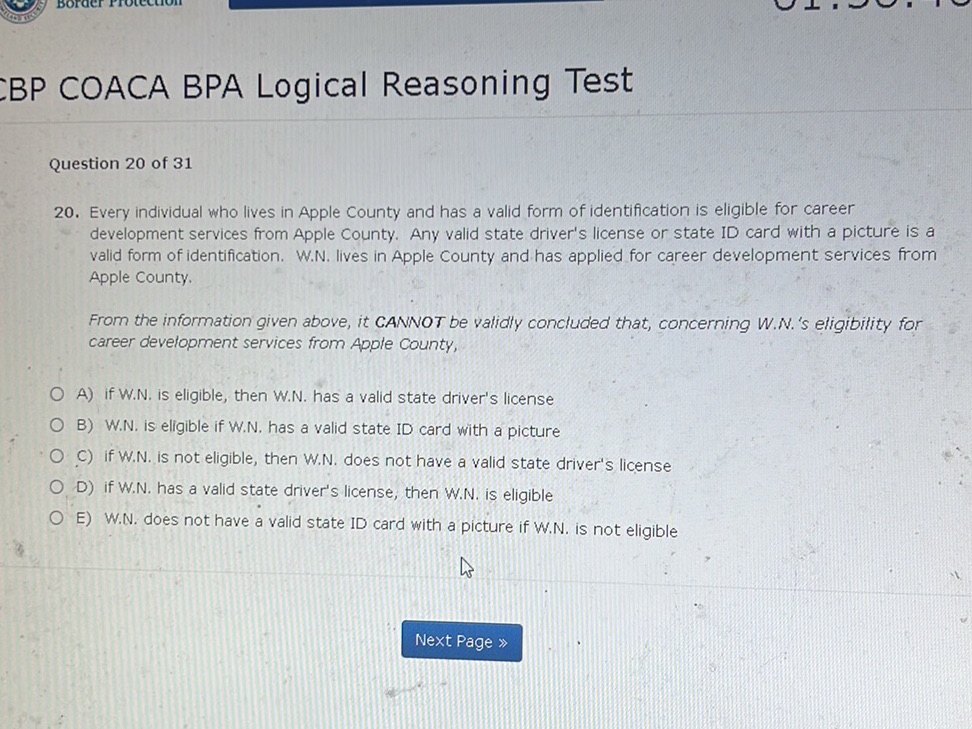 CBP COACA BPA Logical Reasoning Test | StudyX
