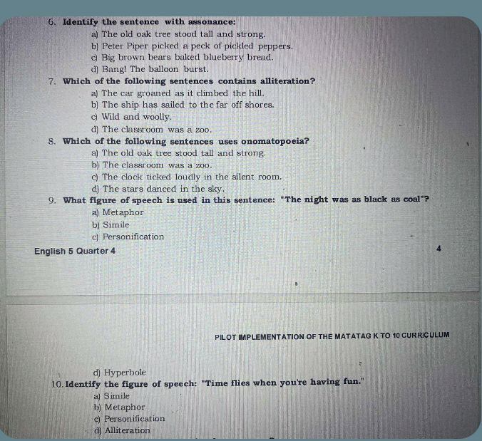 6. Identify the sentence with assonance: a) | StudyX