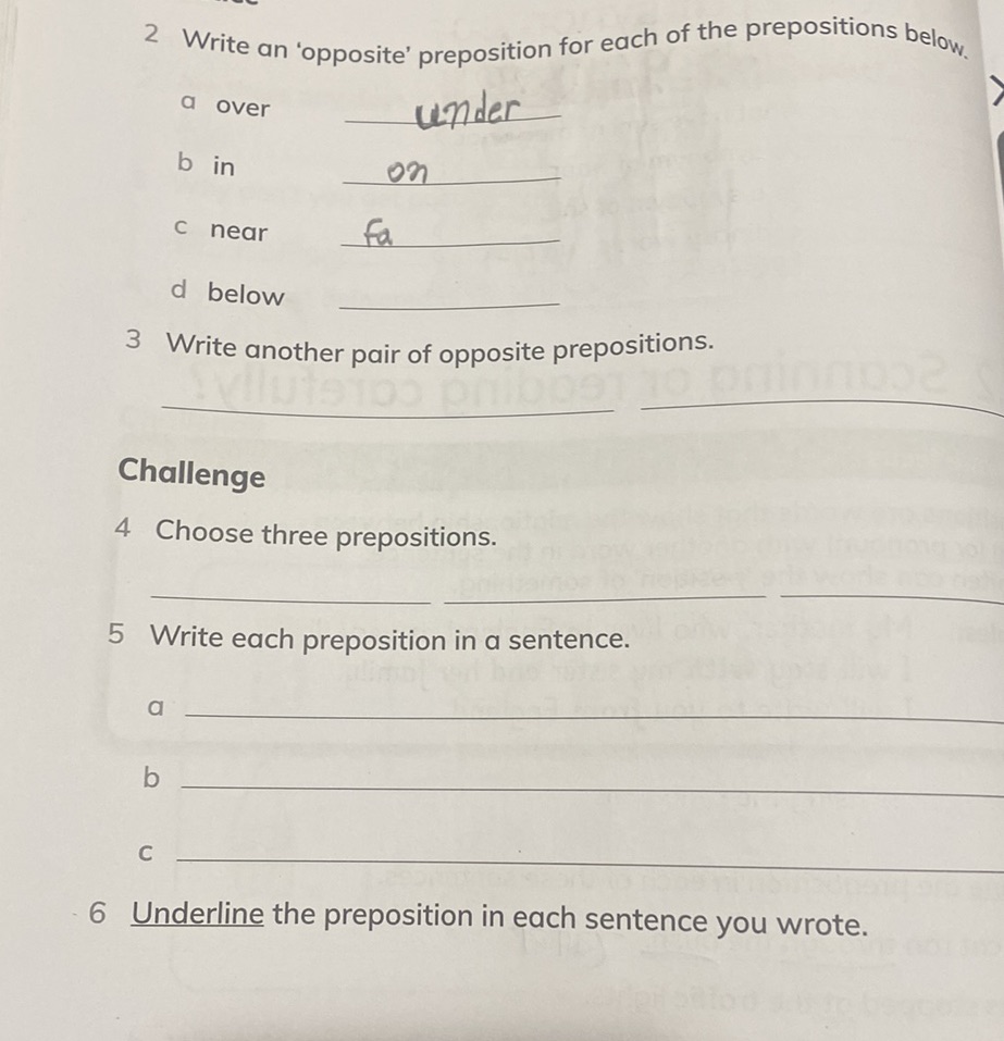 2 Write an 'opposite' preposition for each | StudyX