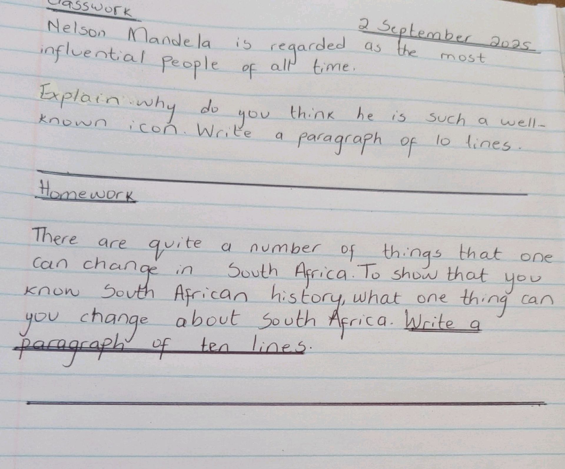 Classwork Nelson Mandela is regarded as the | StudyX