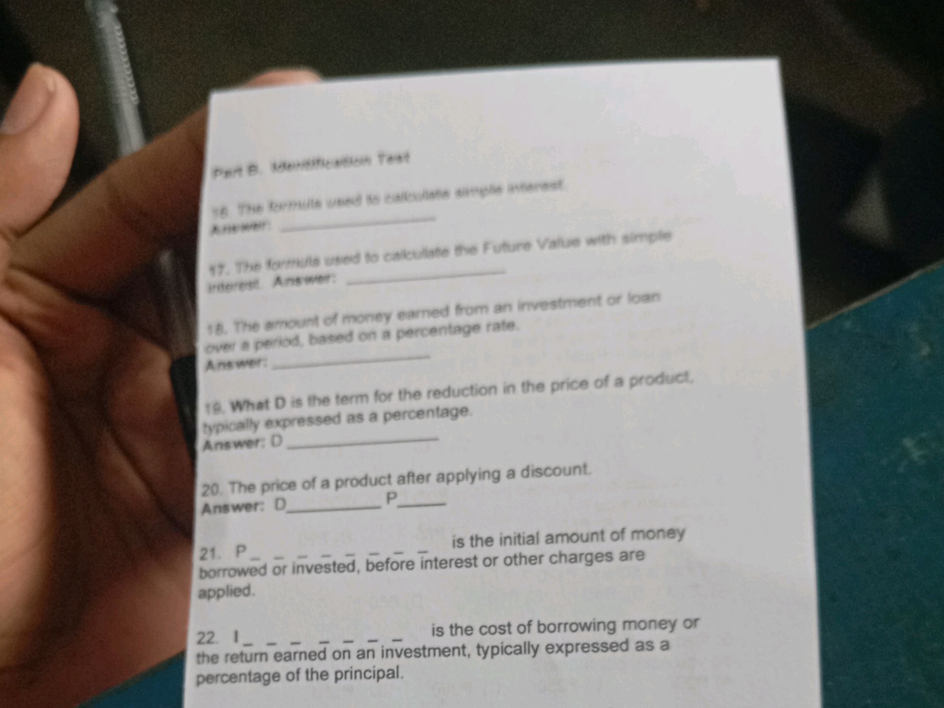 Part B. Identification Test 16. The formula | StudyX