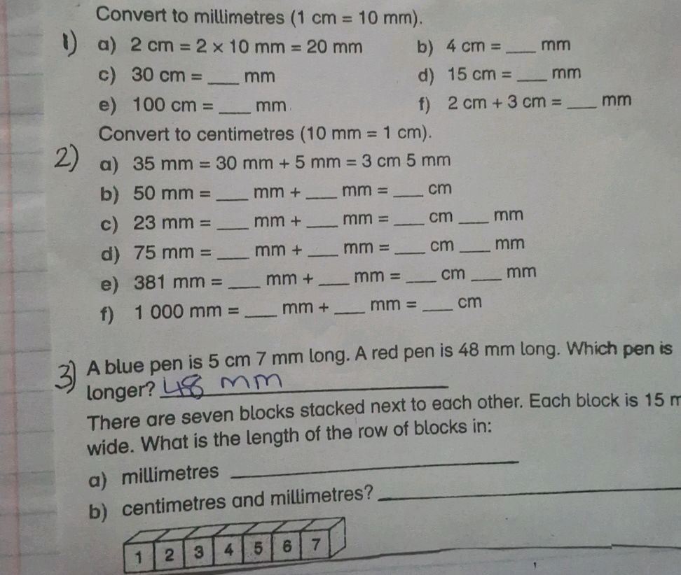 Convert to millimetres (1 cm = 10 mm). 1) a) | StudyX
