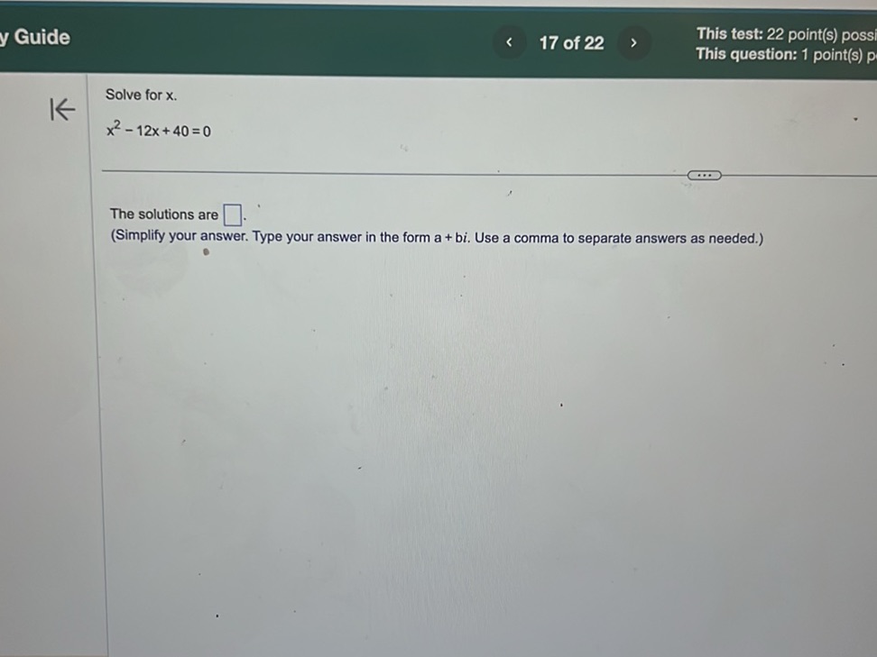 y Guide 17 of 22 This test: 22 point(s) poss | StudyX