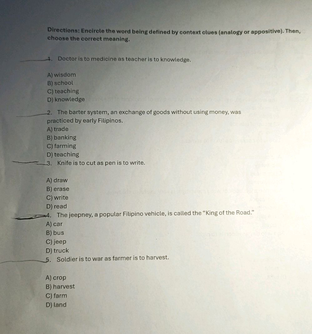 Directions: Encircle the word being defined | StudyX