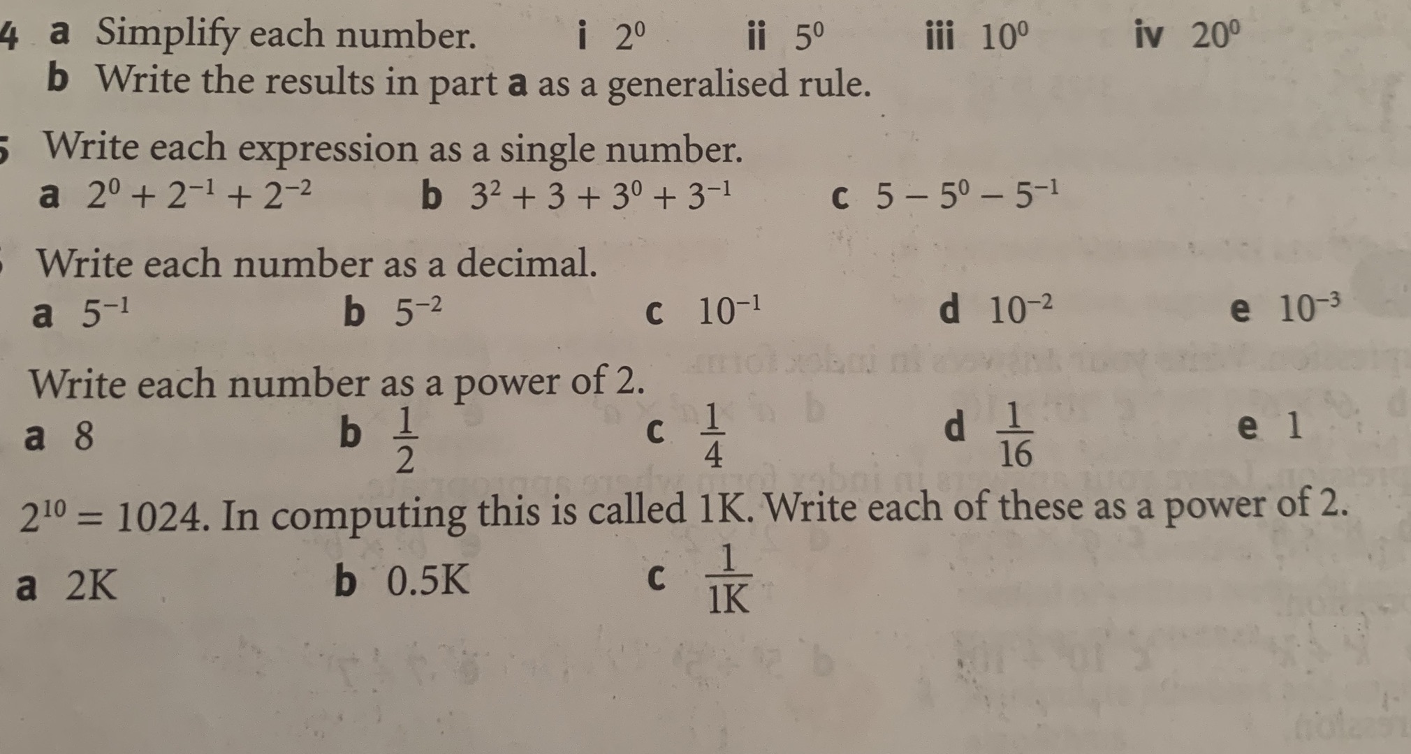 4 a Simplify each number. i $2^0$ ii $5^0$ | StudyX
