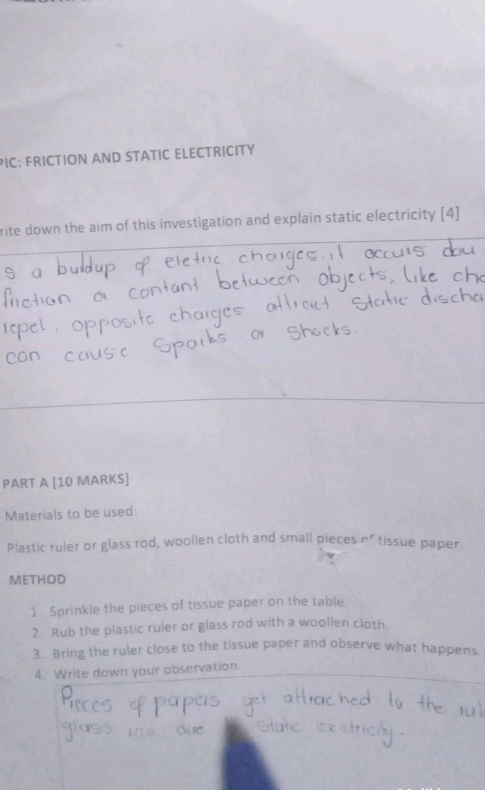 PIC: FRICTION AND STATIC ELECTRICITY Write | StudyX
