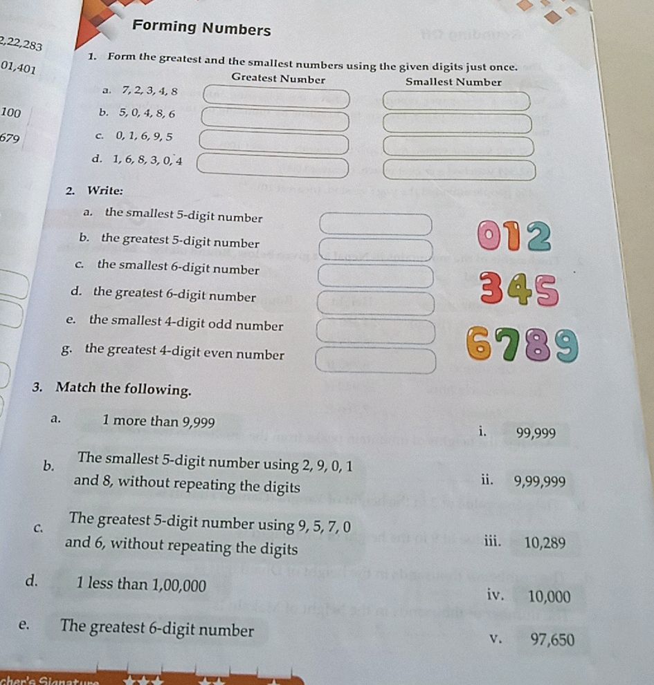 Forming Numbers 1. Form the greatest and the | StudyX