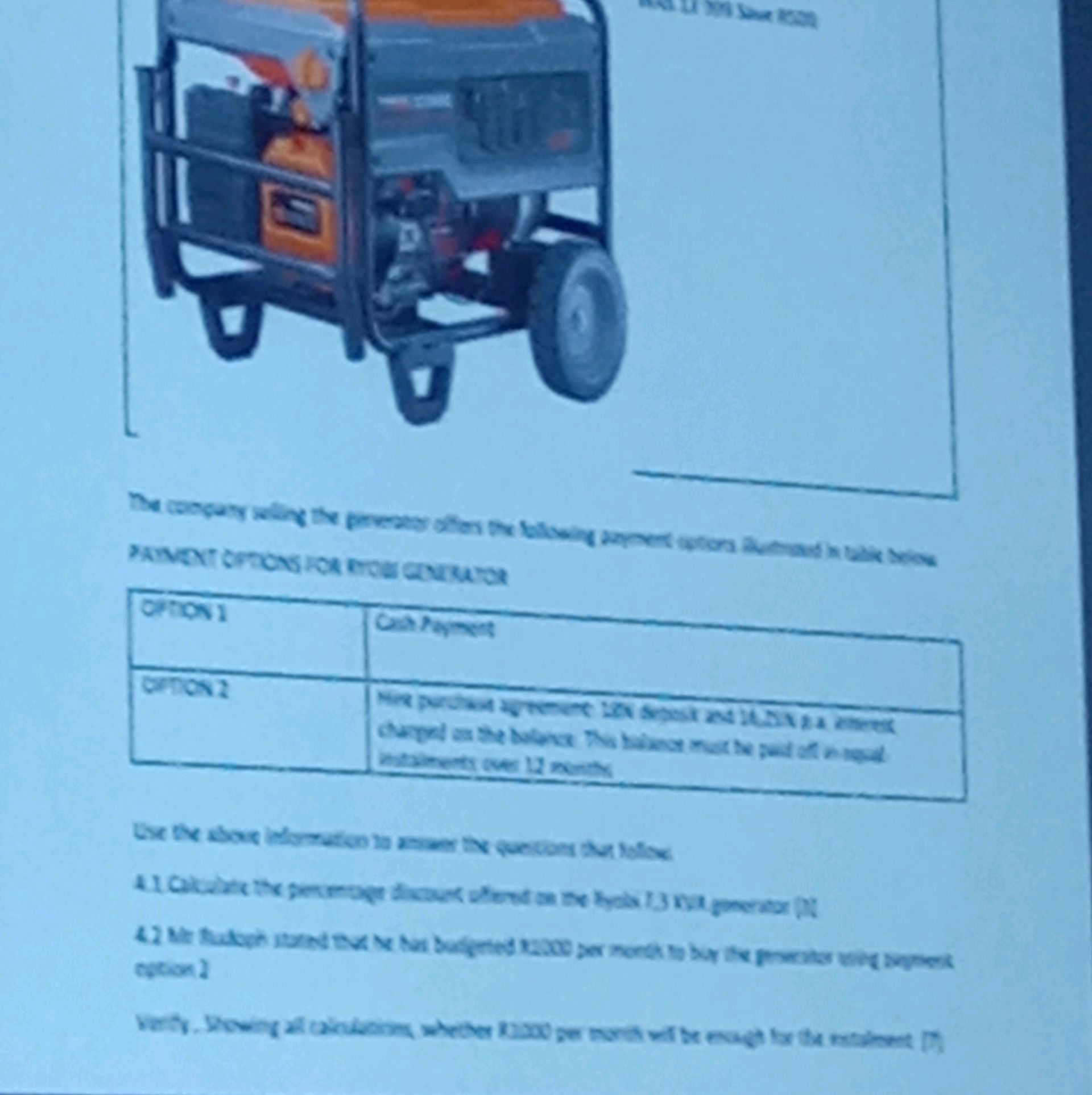 The company selling the generator offers the | StudyX