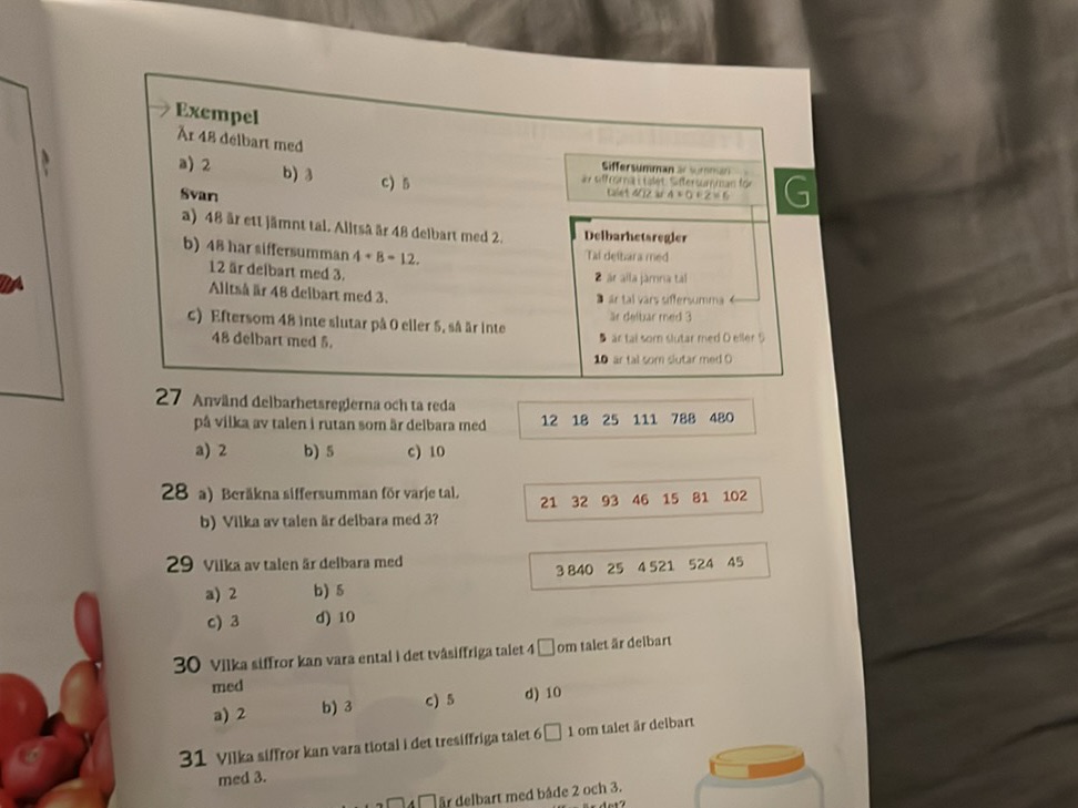 Exempel Är 48 delbart med a) 2 b) 3 c) 5 | StudyX