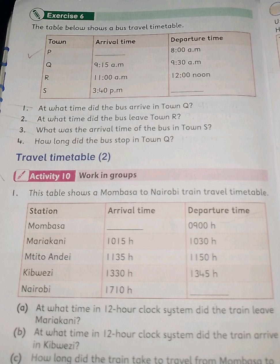 Exercise 6 The table below shows a bus | StudyX