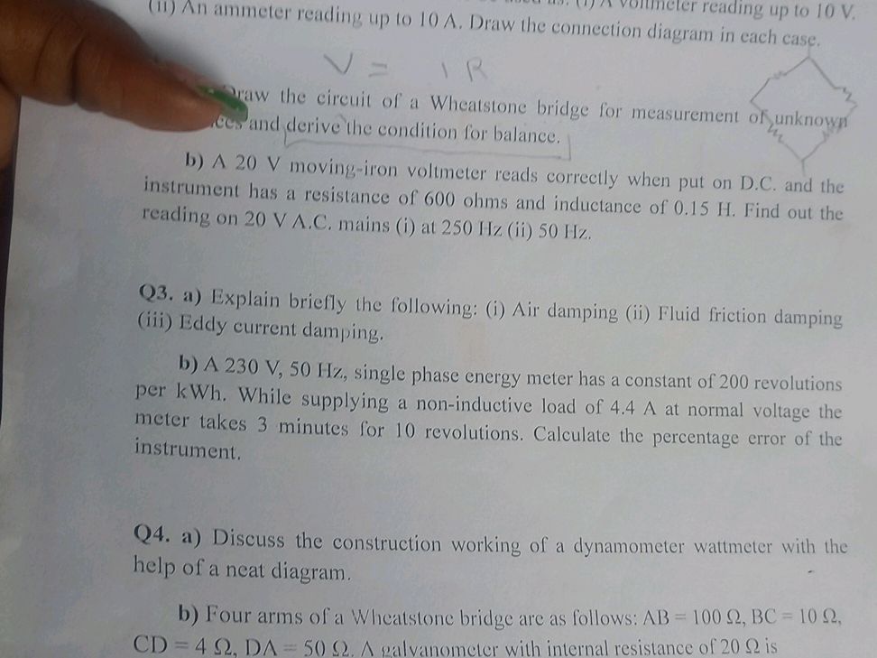 (11) An ammeter reading up to 10 A. Draw the | StudyX