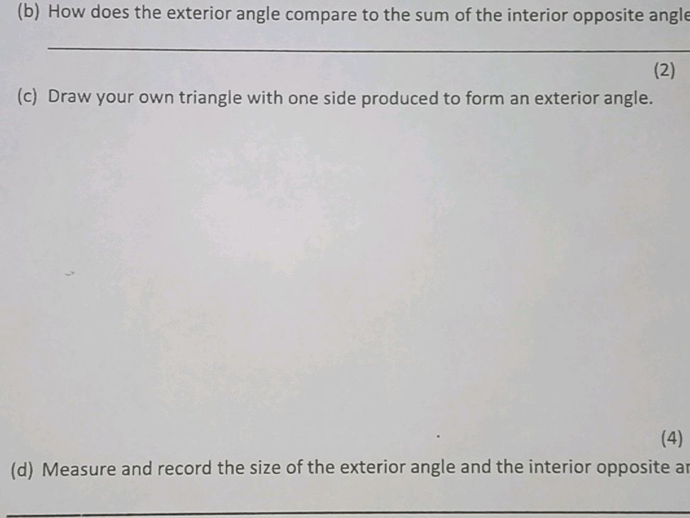 (b) How does the exterior angle compare to | StudyX