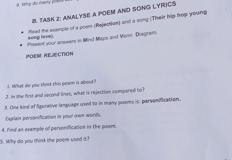 B. TASK 2: ANALYSE A POEM AND SONG LYRICS * | StudyX
