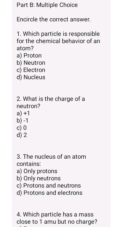 Part B: Multiple Choice Encircle the correct | StudyX
