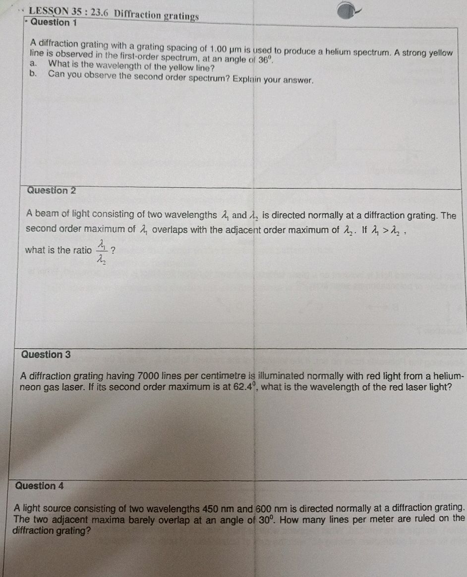 LESSON 35 : 23.6 Diffraction gratings - | StudyX