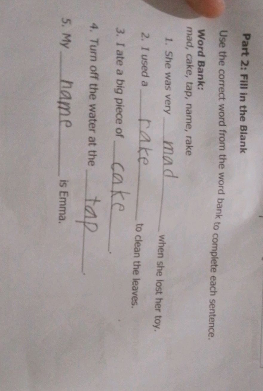 Part 2: Fill in the Blank Use the correct | StudyX