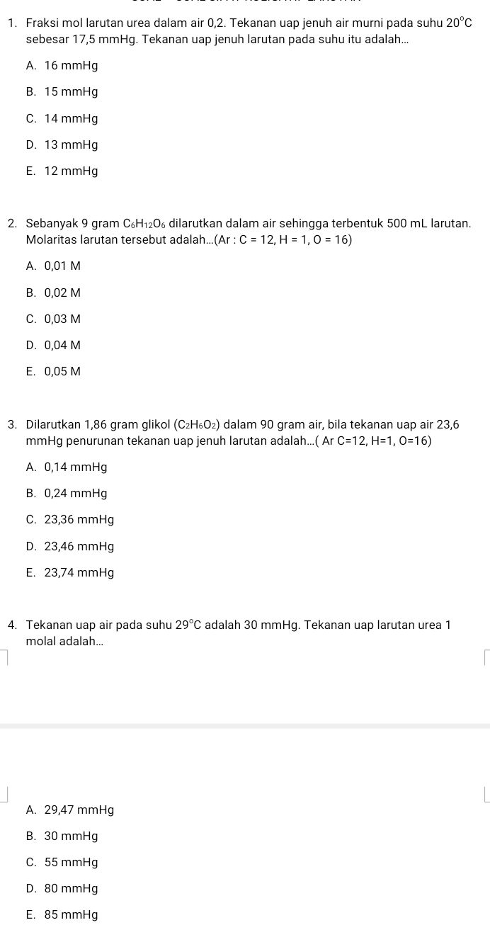 Fraksi mol larutan urea dalam air 0,2 . | StudyX