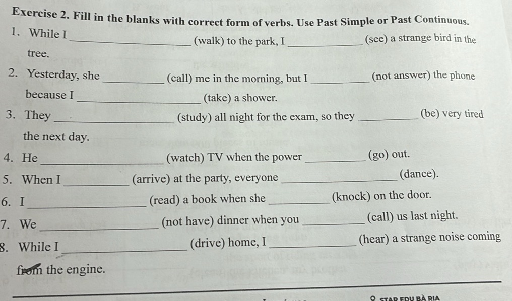 Exercise 2. Fill in the blanks with correct | StudyX