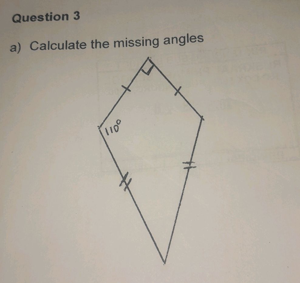 Question 3 a) Calculate the missing angles | StudyX
