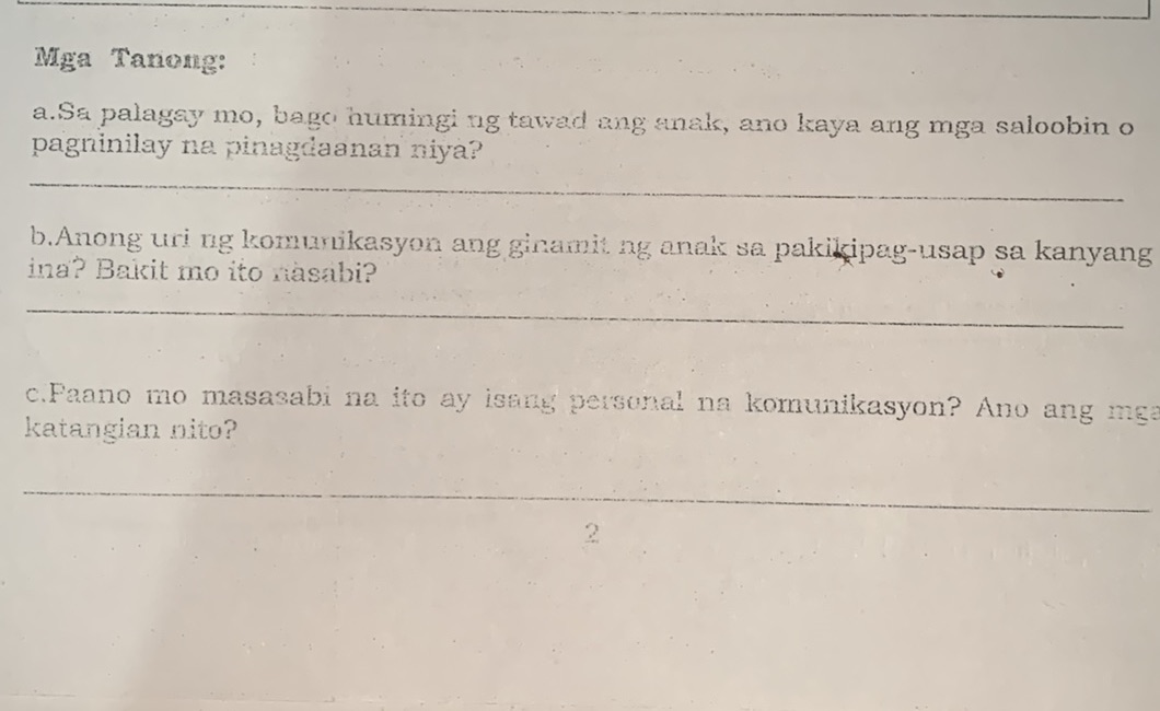 Mga Tanong: a.Sa palagay mo, bagc humingi ng | StudyX