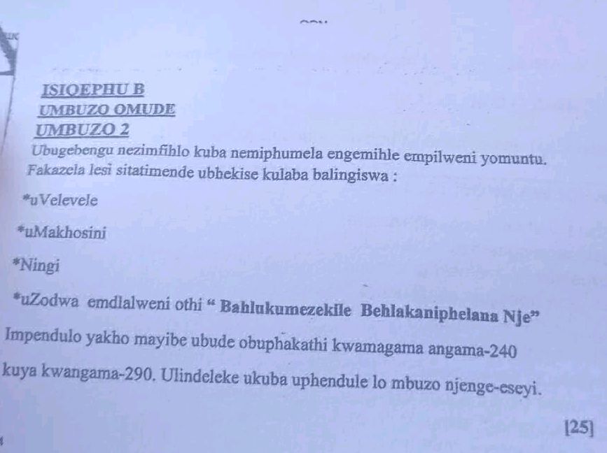 ISIOEPHU B UMBUZO OMUDE UMBUZO 2 Ubugebengu | StudyX