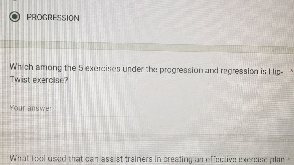 PROGRESSION Which among the 5 exercises | StudyX