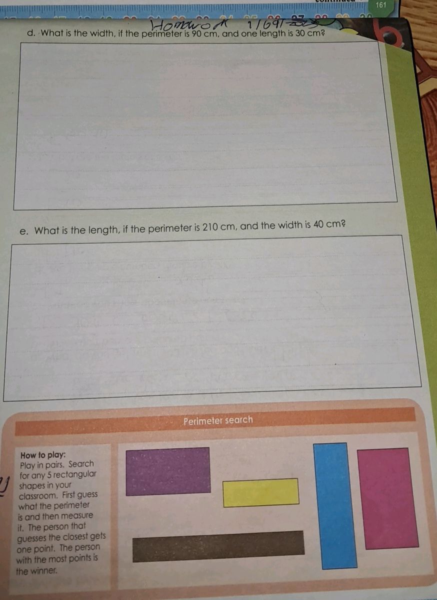 161 d. What is the width, if the perimeter | StudyX