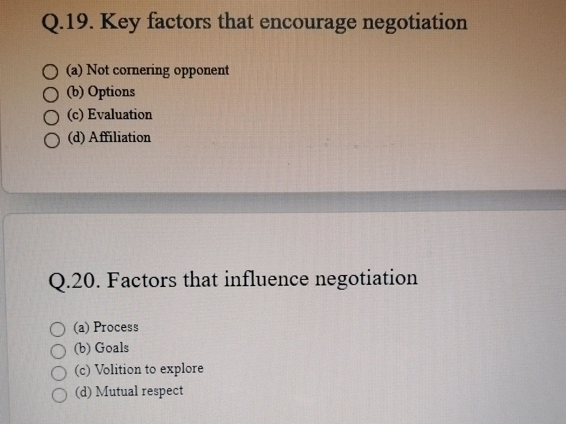 Q.19. Key factors that encourage negotiation