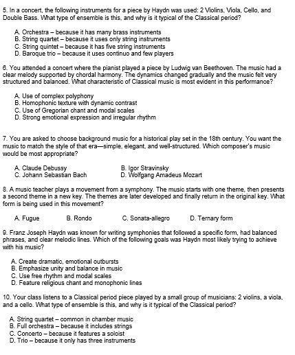 5. In a concert, the following instruments | StudyX