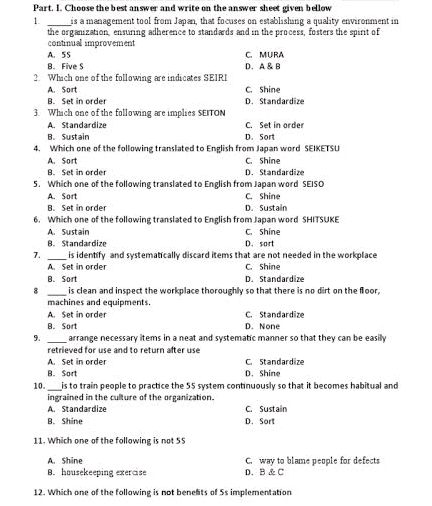 Part. 1. Choose the best answer and write on | StudyX