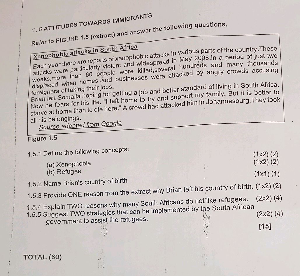 1. 5 ATTITUDES TOWARDS IMMIGRANTS Refer to | StudyX